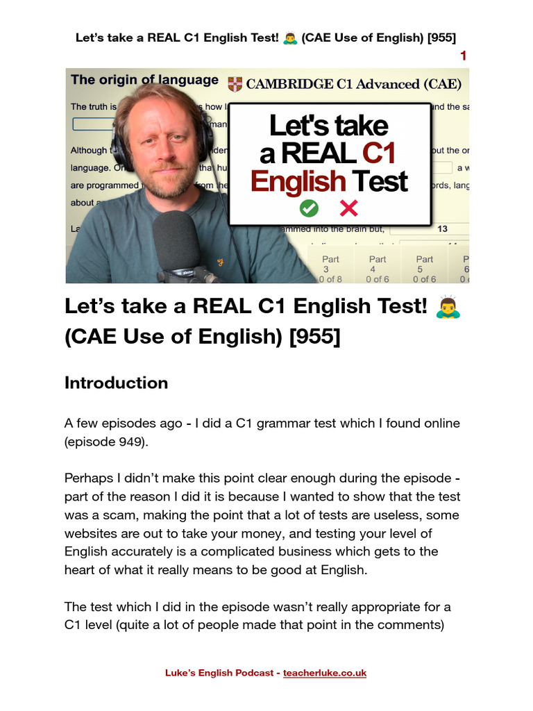 Lets Take A REAL C1 English Test CAE Use of English 955 | PDF ...