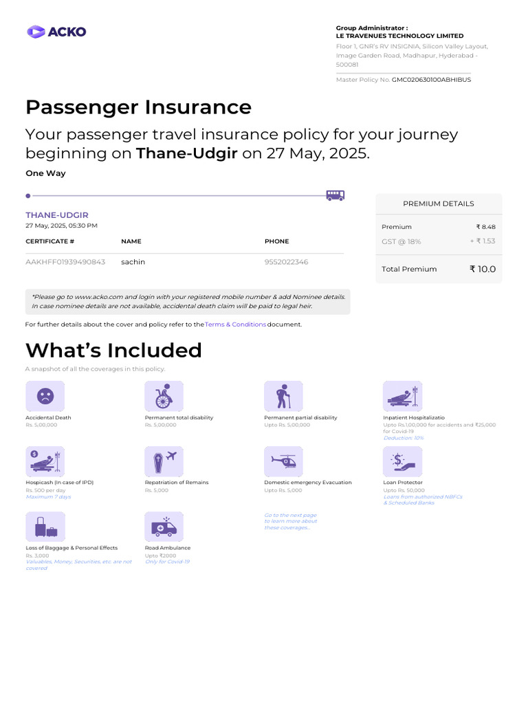 AckoPolicy eLJ6sTP4HU7bPvkPy2WDZw 1 | PDF | Insurance | Financial Risk