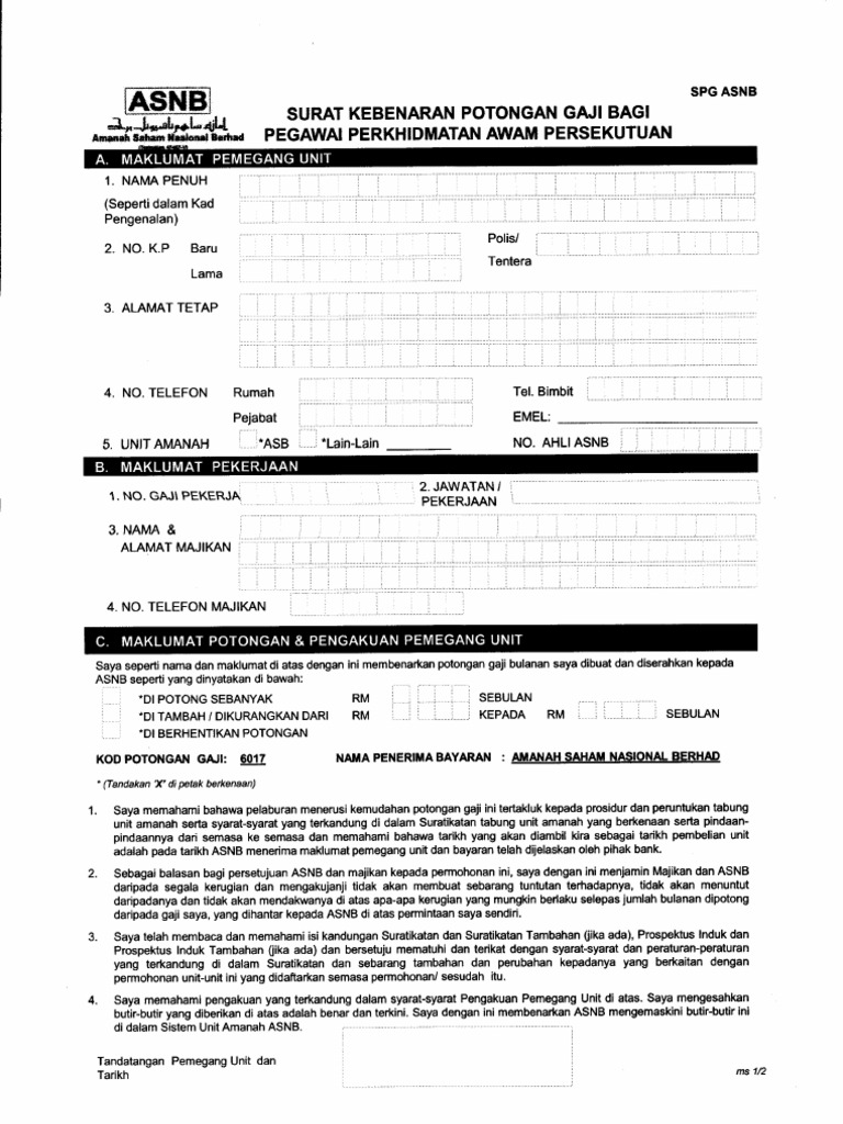 Borang Potongan Gaji Asnb | PDF