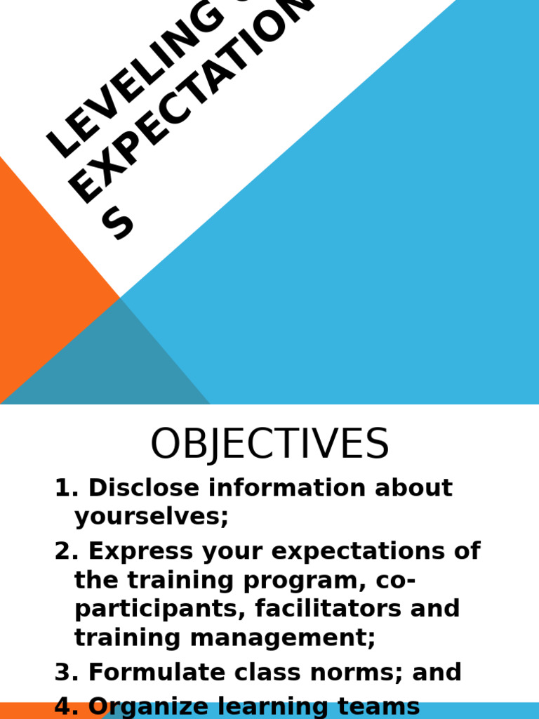 Leveling Expectations in Training Workshop | PDF