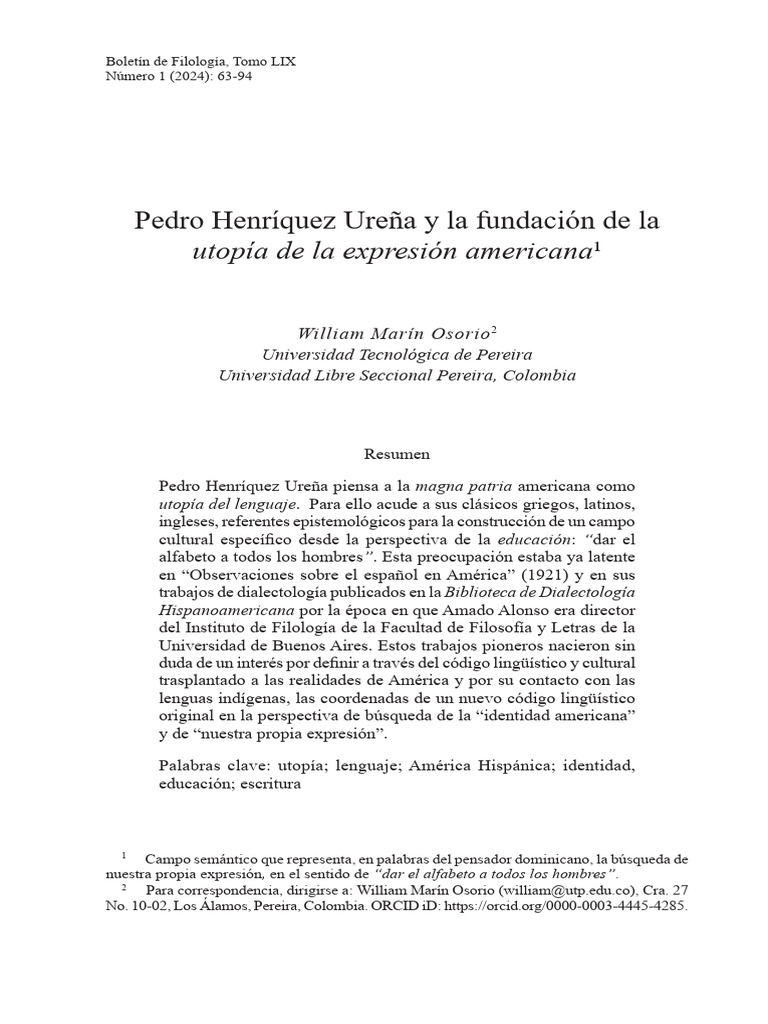 Pedro Henríquez Ureña y La Fundación de Lautopía de La Expresión ...