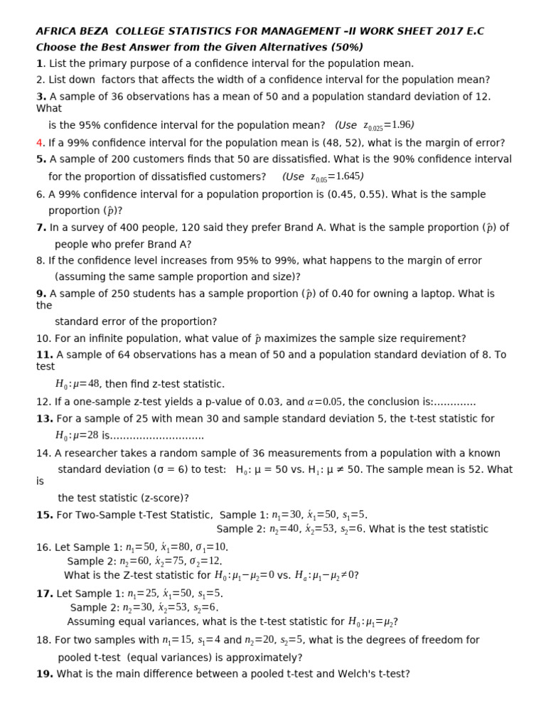 Statistics-2 Assignment 2017 | PDF | Student's T Test | Statistical Theory