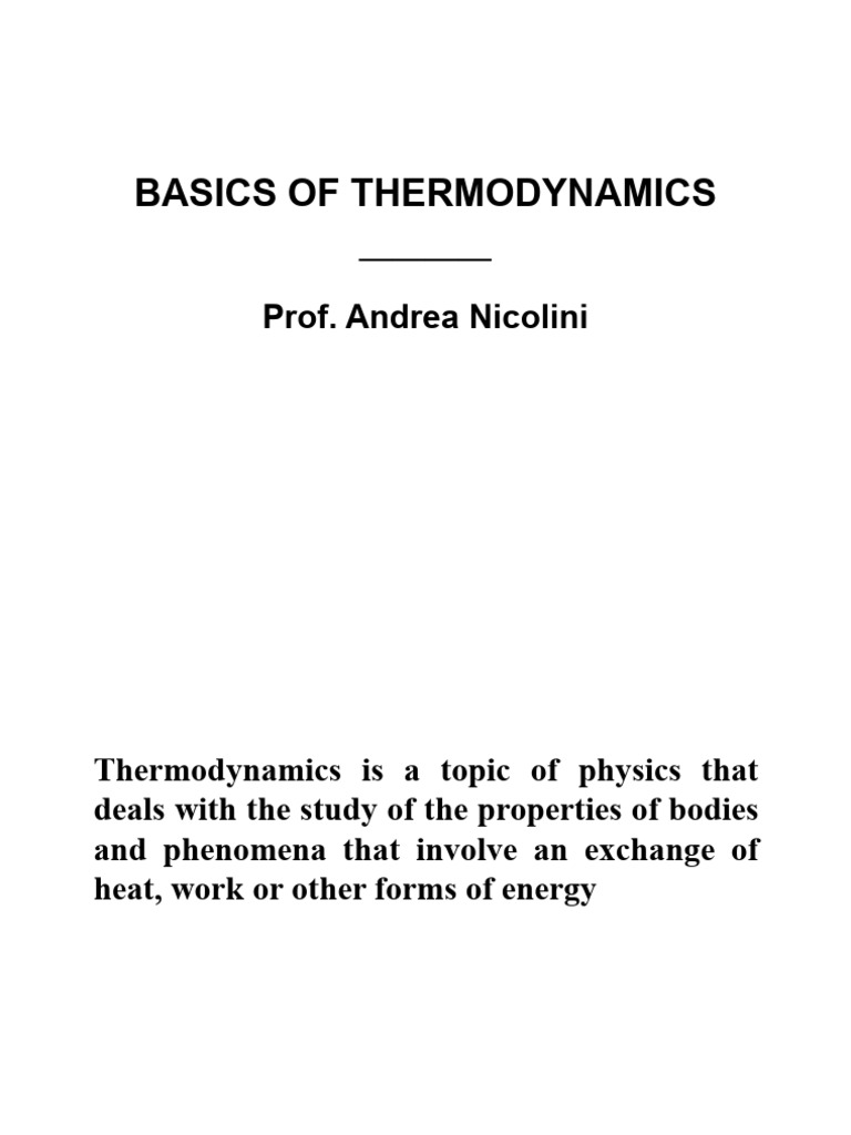 1 Basics of Thermodynamics | PDF | Temperature | Thermodynamic Equilibrium