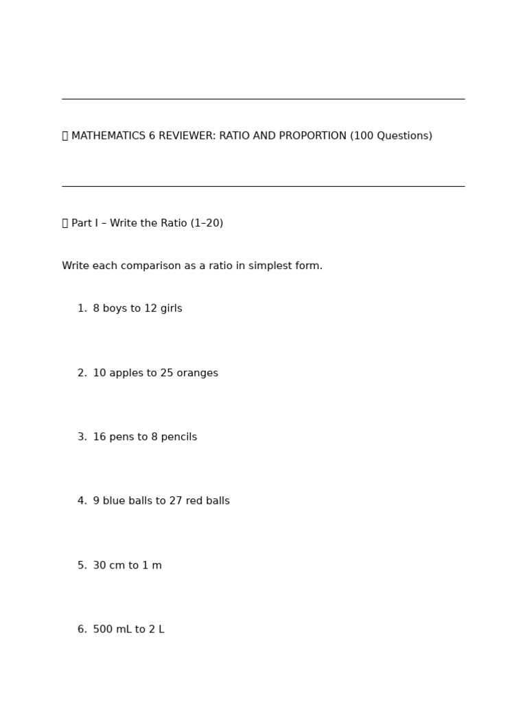 Ratio and Proportion Math Reviewer | PDF