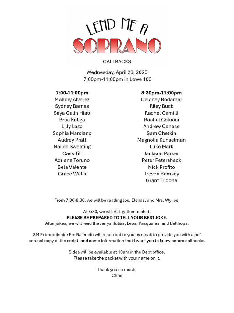 Department Callbacks 3 | PDF