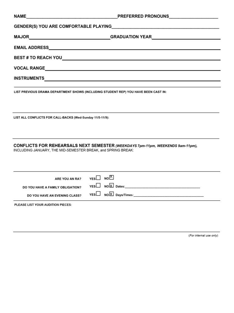Drama Audition Information Form | PDF