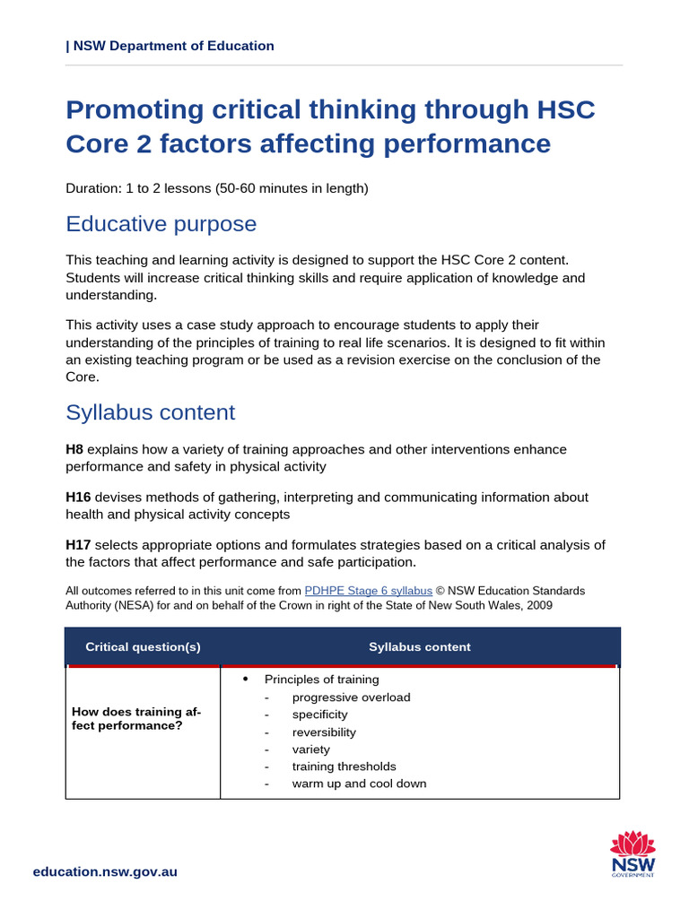 Pdhpe Principles of Training s6 | PDF | Critical Thinking | Cognition