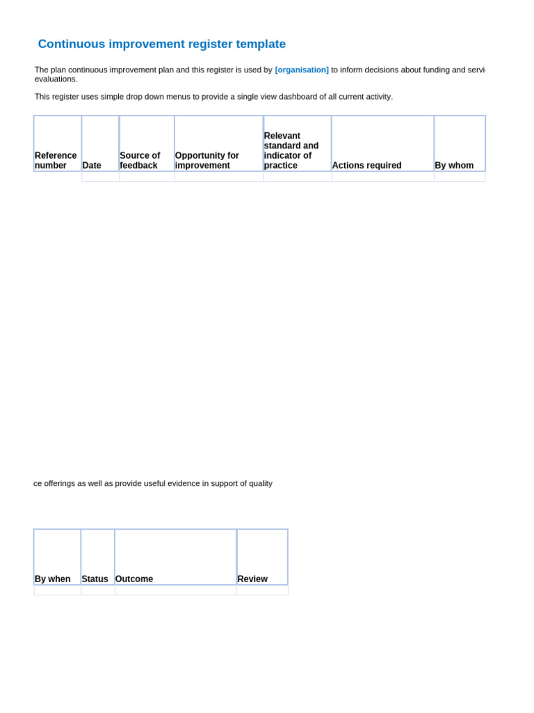 Continuous Improvement Register Template | PDF