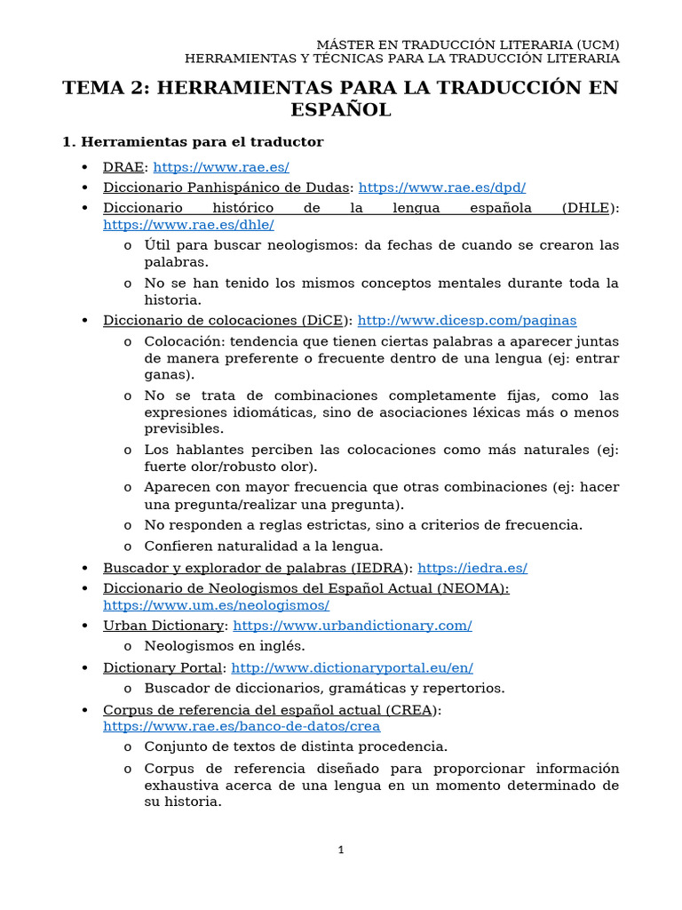 Tema 2 - Herramientas de Traducción | PDF | Traducciones | Inteligencia ...