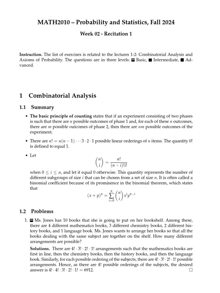 Recitation1 Week2 Solution | PDF | Empty Set | Probability
