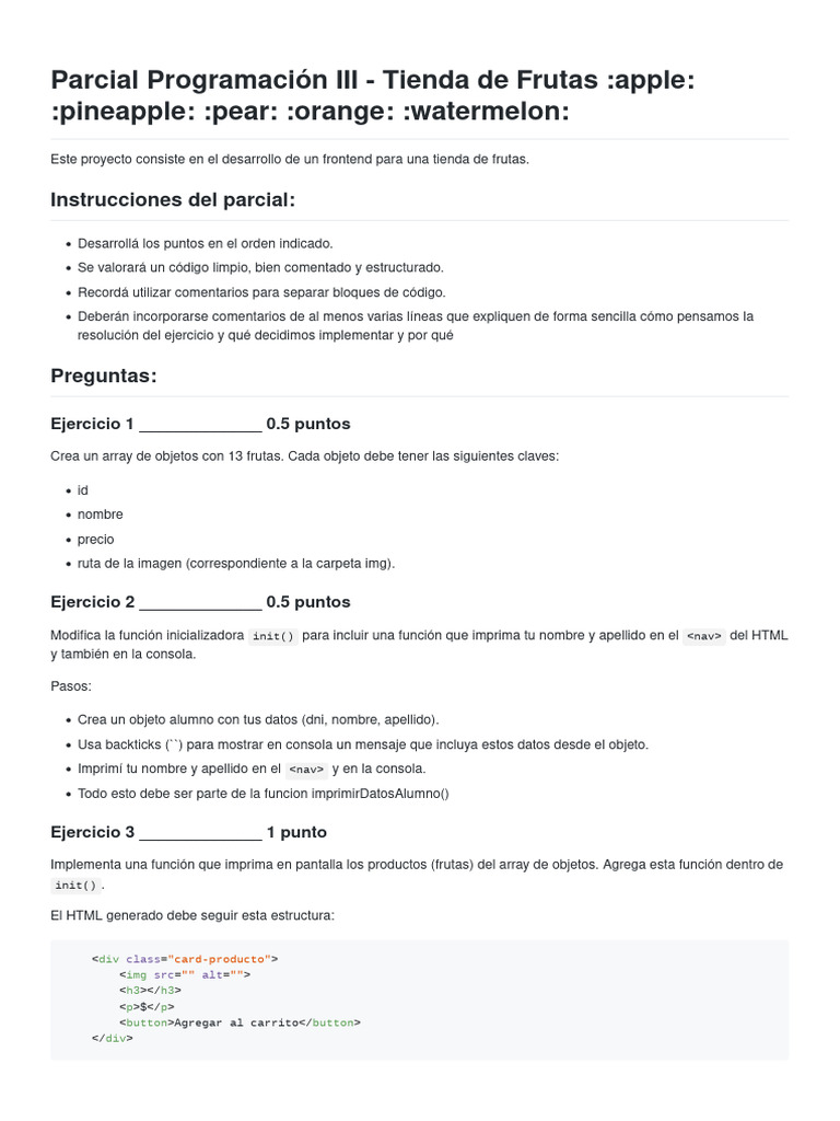 Parcial Programación III-Tienda de Frutas | PDF | HTML | Desarrollo de ...