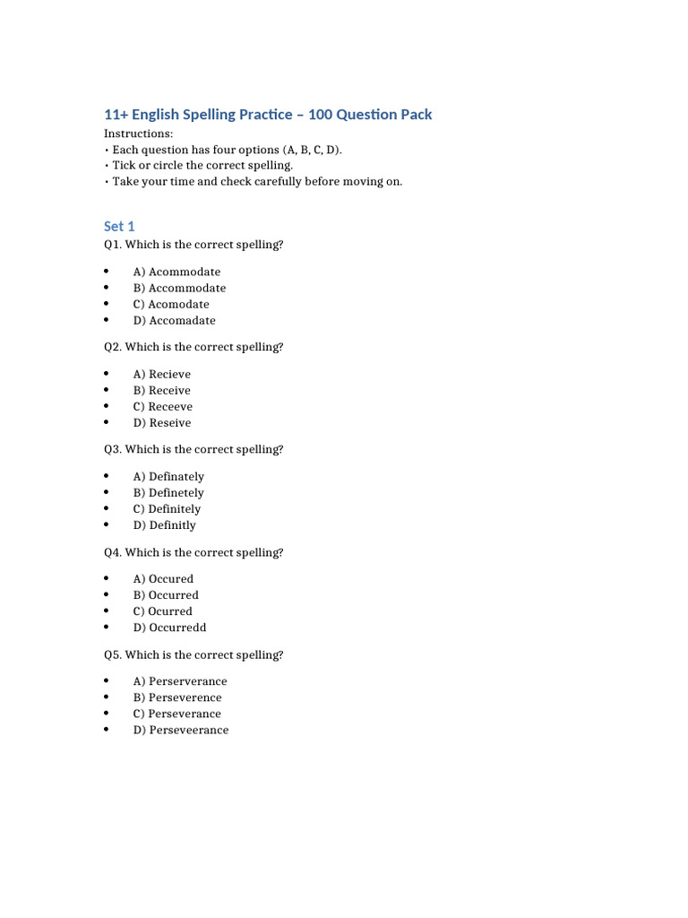 11+ Spelling Practice 100 | PDF