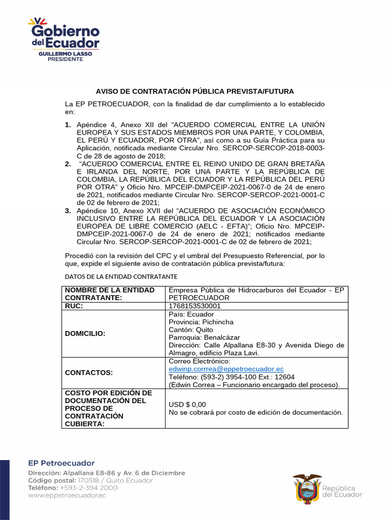 Aviso de Contratación Publica Prevista Seg Sote | PDF | Ecuador