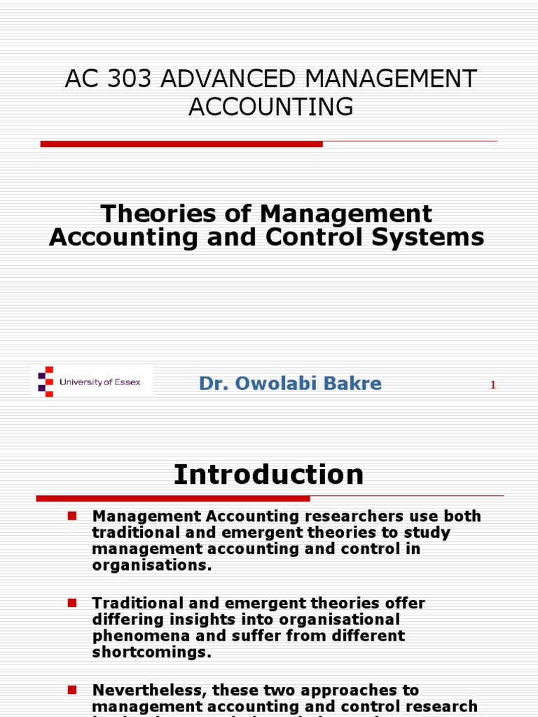 AC 303 Lecture 4 Theories of Management Accounting and Control Systems ...