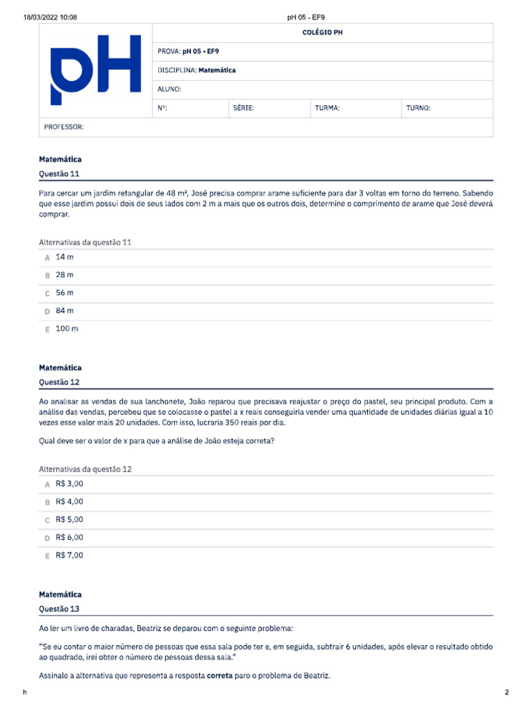 PH 05 - EF9 - Matemática | PDF