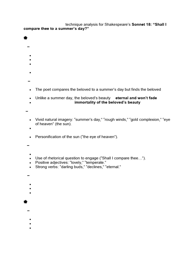 Analysis of Sonnet 18 Techniques | PDF | Poetry | Stanzaic Form