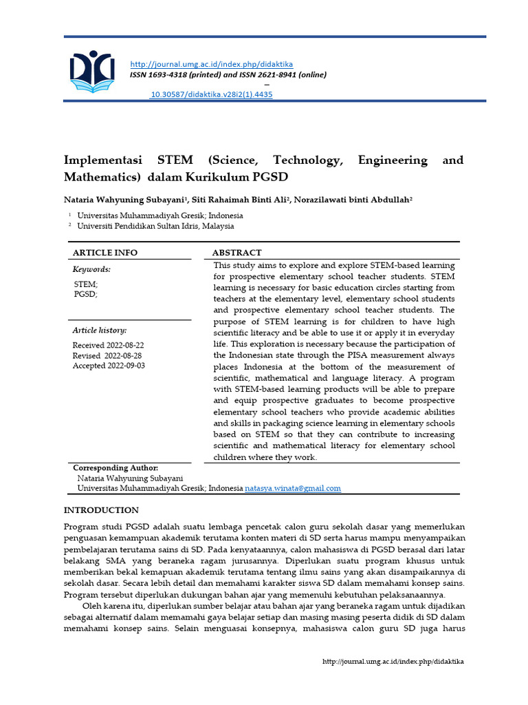 Implementasi STEM (Science, Technology, Engineering and Mathematics ...