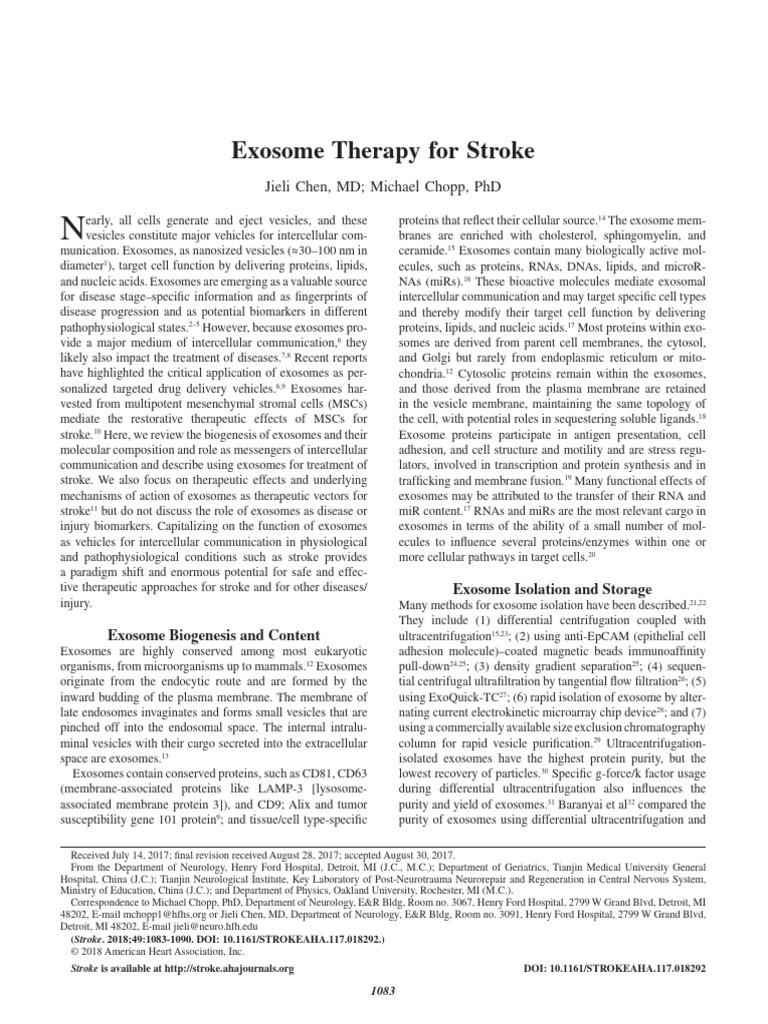 Exosome Therapy for Stroke | PDF | Vesicle (Biology And Chemistry ...