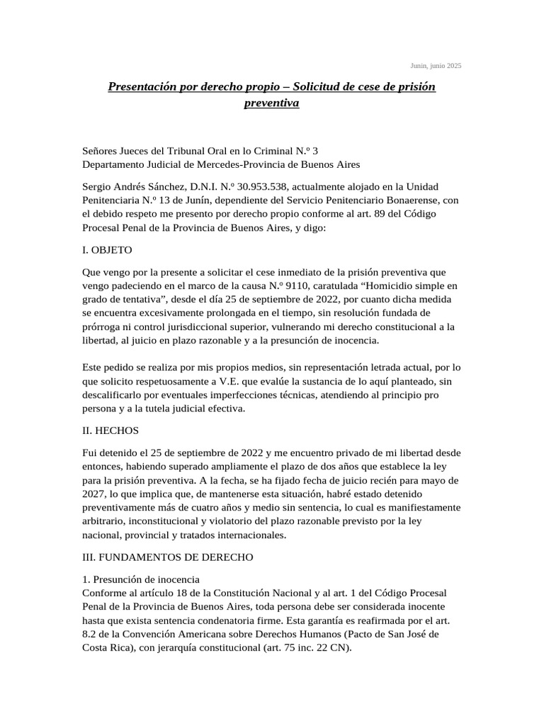 Escrito Cese Prision Sergio Sanchez | PDF | Convenio europeo de ...
