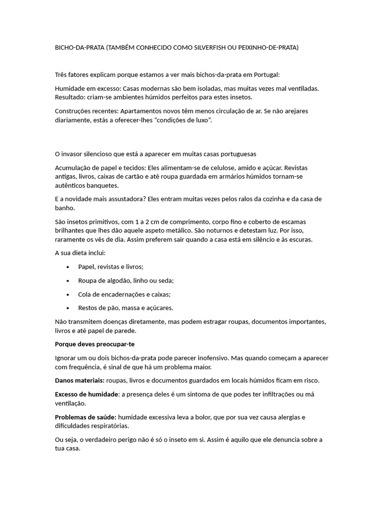 BICHO DA PRATA | PDF | Umidade | Roupas