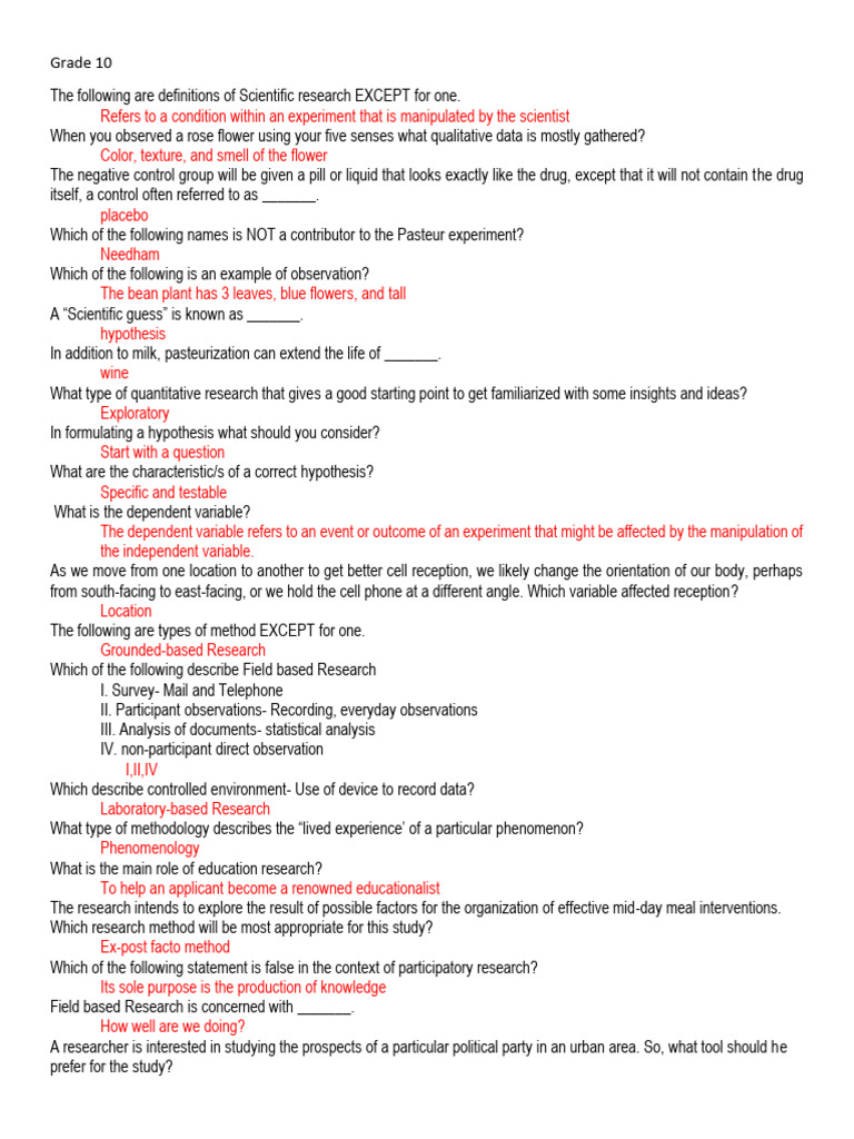 Reviewergrade 10 q2 2526 | PDF | Experiment | Validity (Statistics)