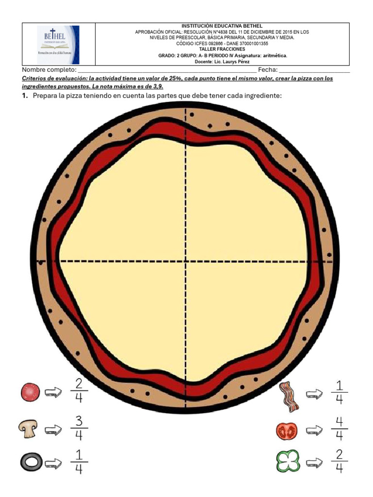 Taller - Fracciones - Pizza | PDF
