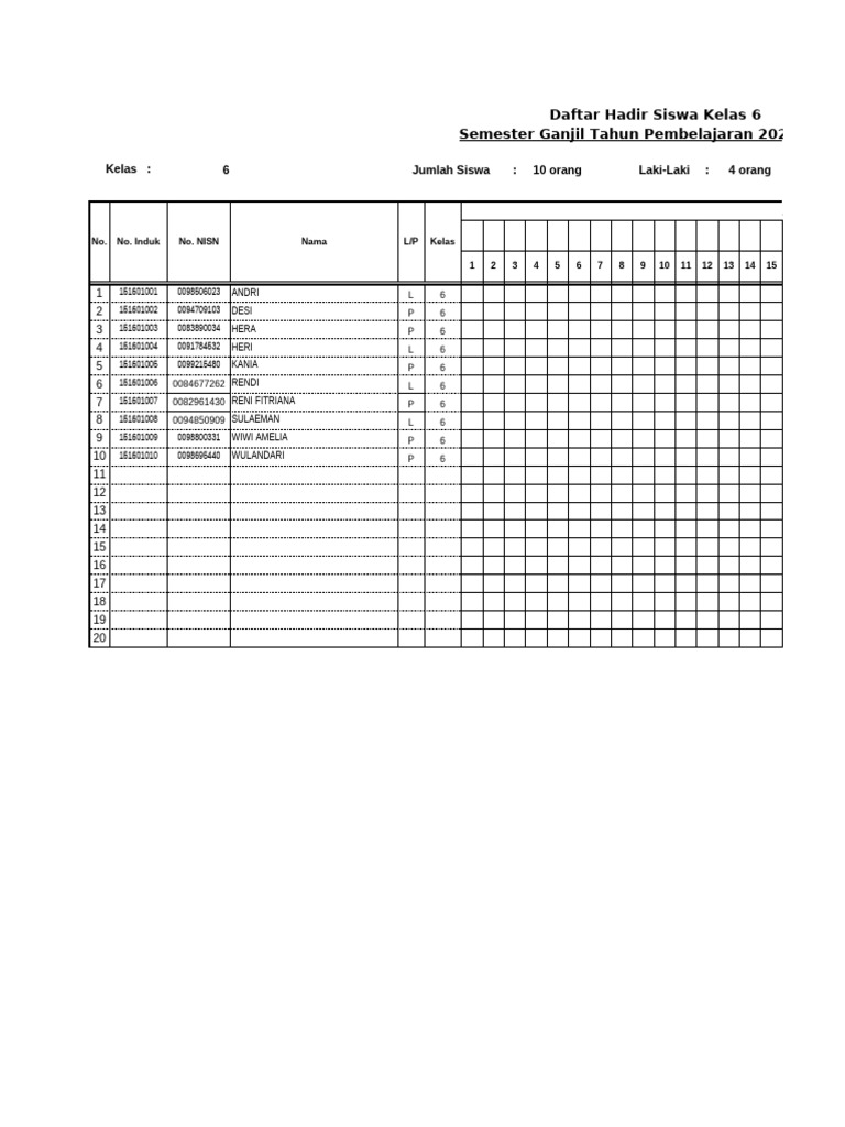 Absensi Siswa Rekap Otomatis Semester Ganjil | PDF