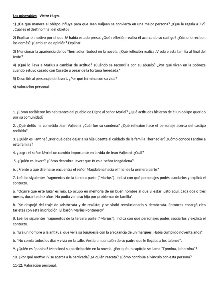 Análisis de personajes en "Los Miserables" | PDF | Los Miserables | Les ...