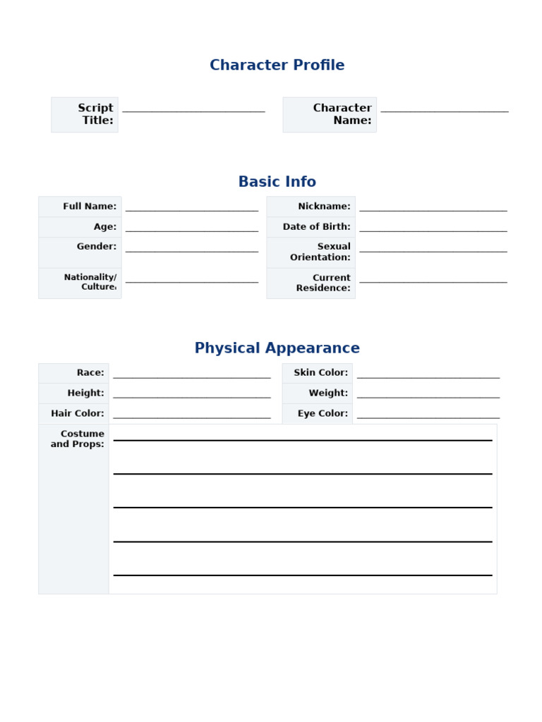 Character Profile Template | PDF | Psychology | Behavioural Sciences
