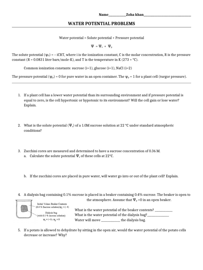 Water Potential Problems F15 | PDF | Water | Seawater