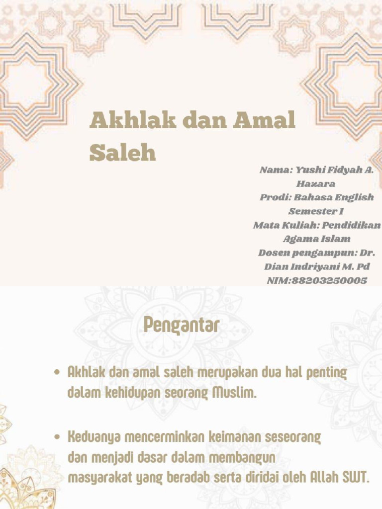 Akhlak Dan Amal Saleh by Yushi Fidyah A. Hazara | PDF
