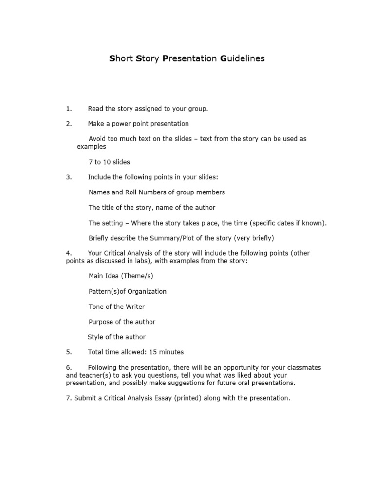 Short Story Presentation Guidelines | PDF | Human Communication