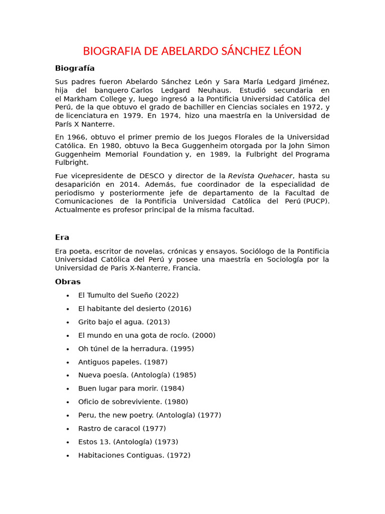 Biografía de Abelardo Sánchez León | PDF