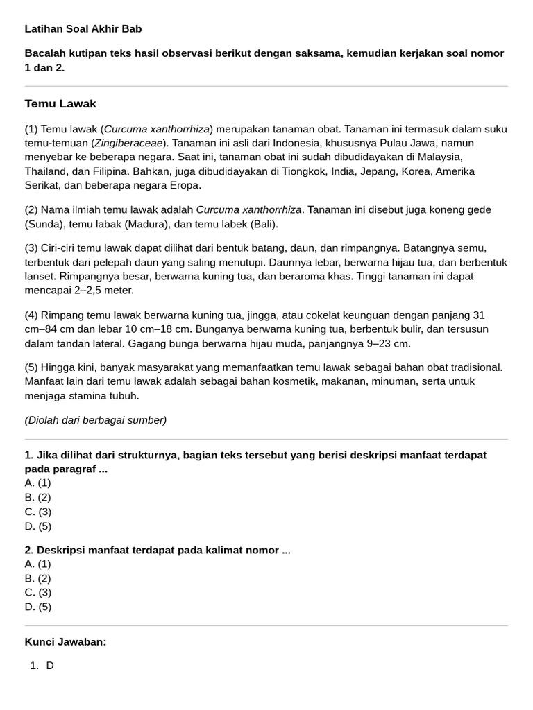 Manfaat dan Ciri Temu Lawak Indonesia | PDF