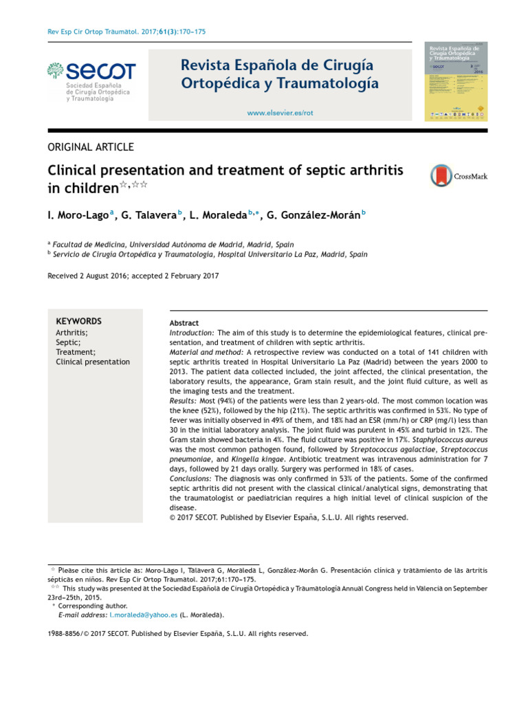 Septic Arthritis in Children: Diagnosis & Treatment | PDF | Sepsis ...