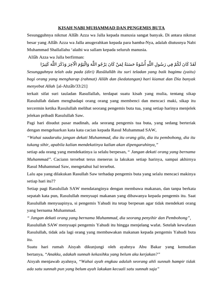 Kisah Nabi Muhammad Dan Pengemis Buta | PDF