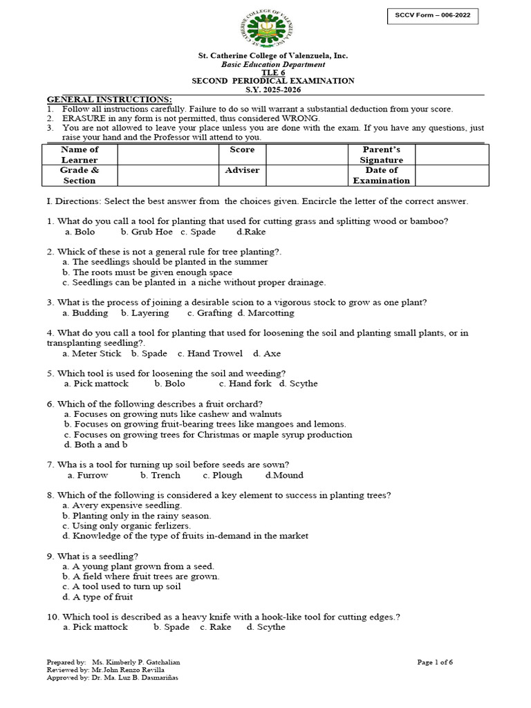 TLE EXAM GRADE 6 Q2 | PDF | Grafting | Plants