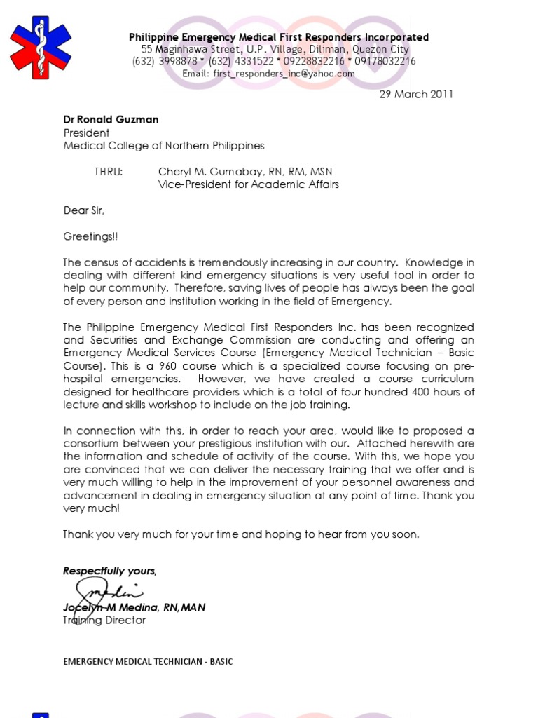 EMT Proposal Letter To MCNP | PDF | Emergency Medical Services ...