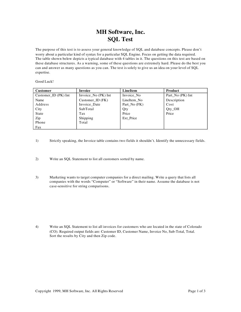 SQL Test | PDF | Sql | Table (Database)