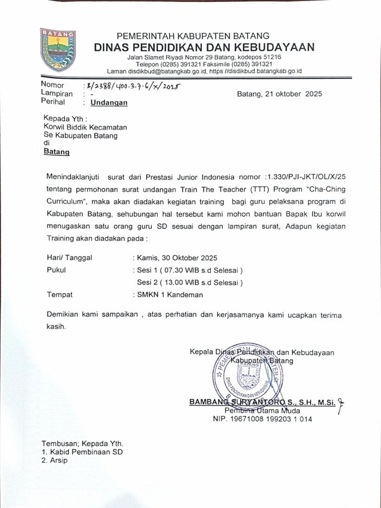 Undangan Train the Teacher Program Cha-ching Curriculum | PDF