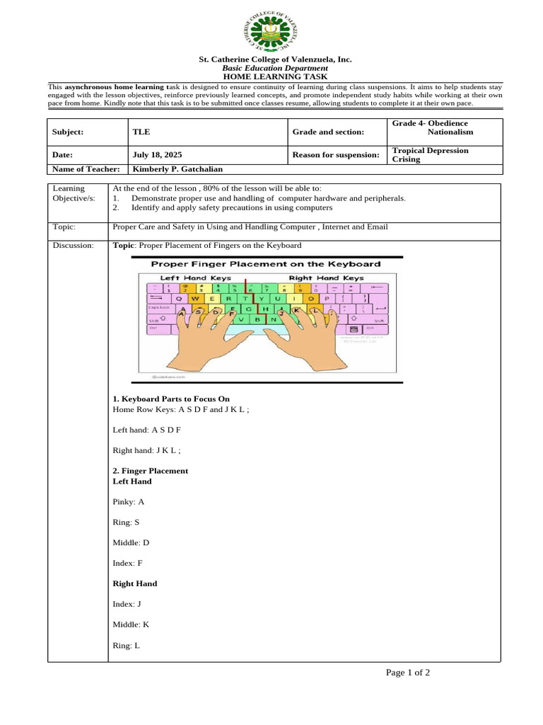 Grade 4 Home Learning Task: Computer Safety | PDF | Computer Keyboard