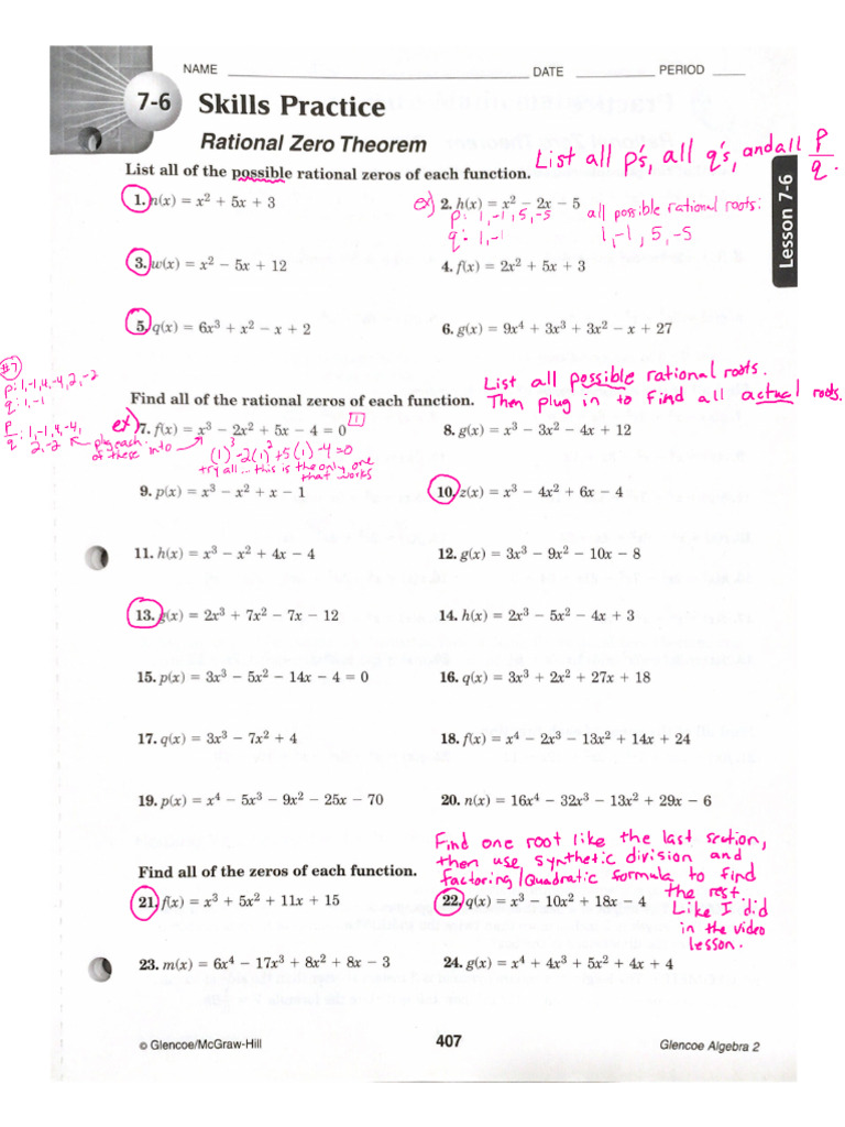 6 Rational Root Theorem HW Blank With Hints | PDF