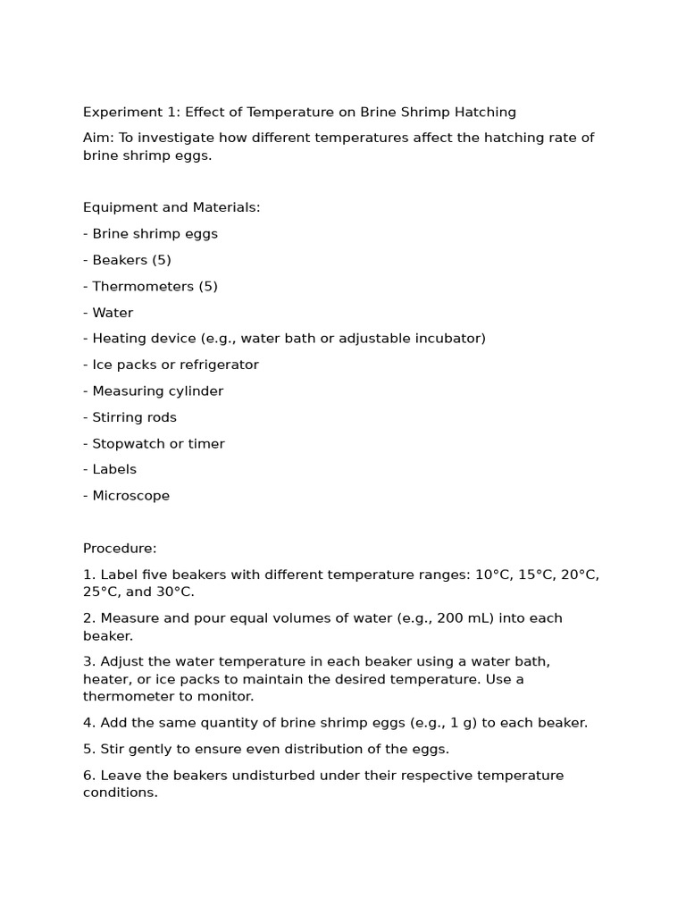 Temperature Effects on Brine Shrimp Hatching | PDF | Temperature | Water