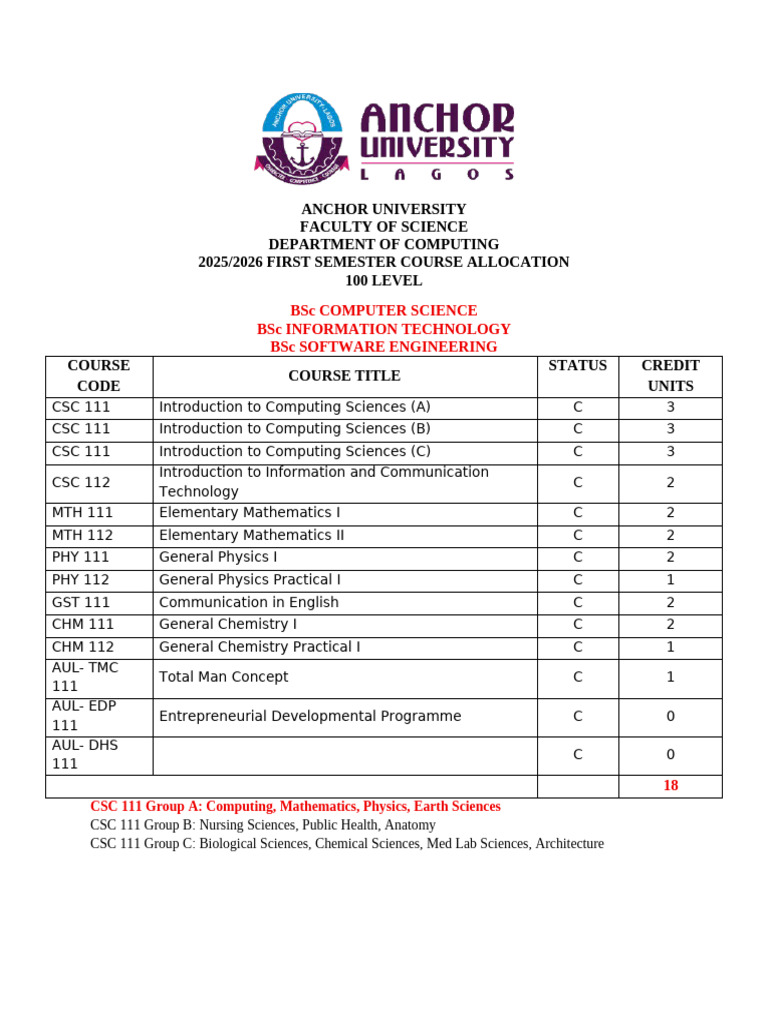25-26 100level First Semester Courses | PDF | Inquiry | Physical Sciences