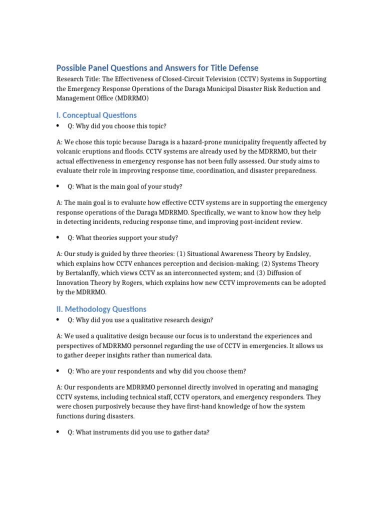 Panel Questions and Answers CCTV Research | PDF | Closed Circuit ...