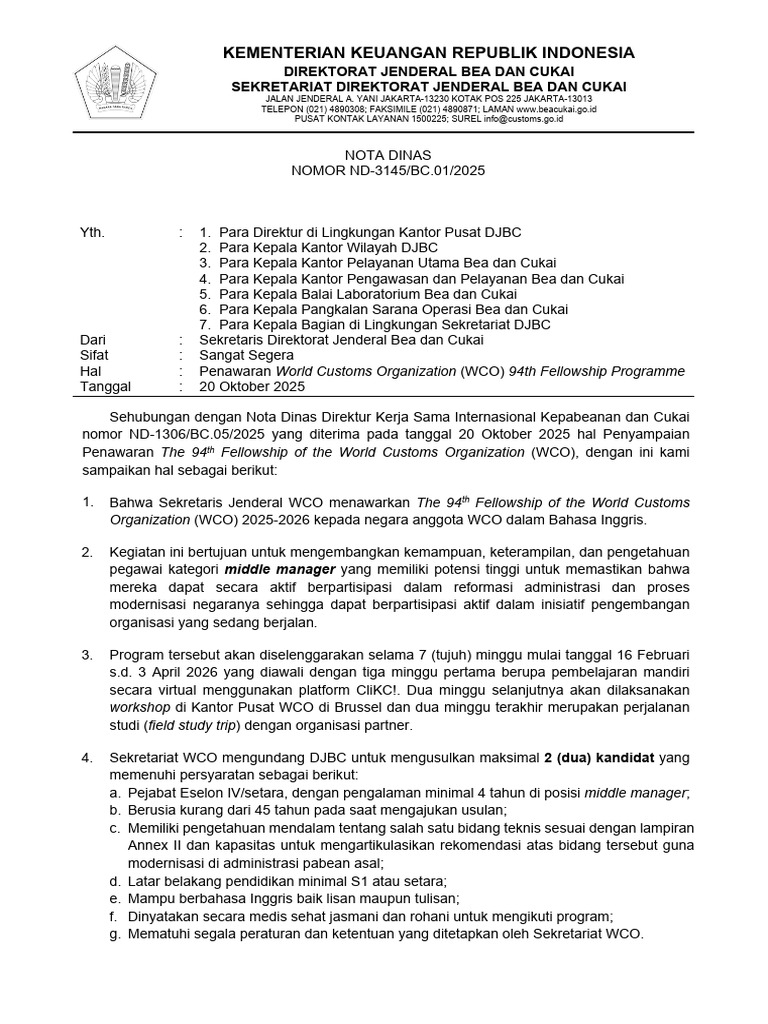 Tawaran Fellowship WCO 2025-2026 | PDF