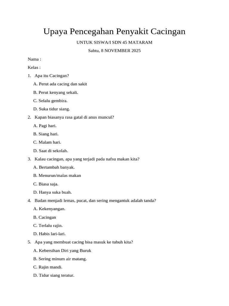 Upaya Pencegahan Penyakit Cacingan-1 | PDF
