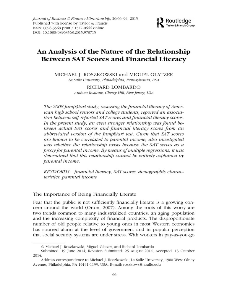 An Analysis of The Nature of The Relationship Between SAT Scores and Financial Literacy | PDF ...