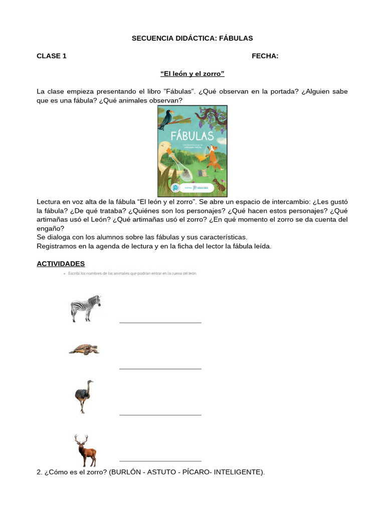 Secuencia Didáctica - Fabulas | PDF | Fábula | Escritura