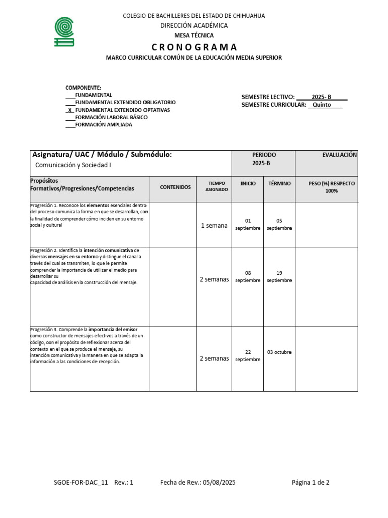 CRONOGRAMA Comunicaci-N y Sociedad 1 2025-B | PDF